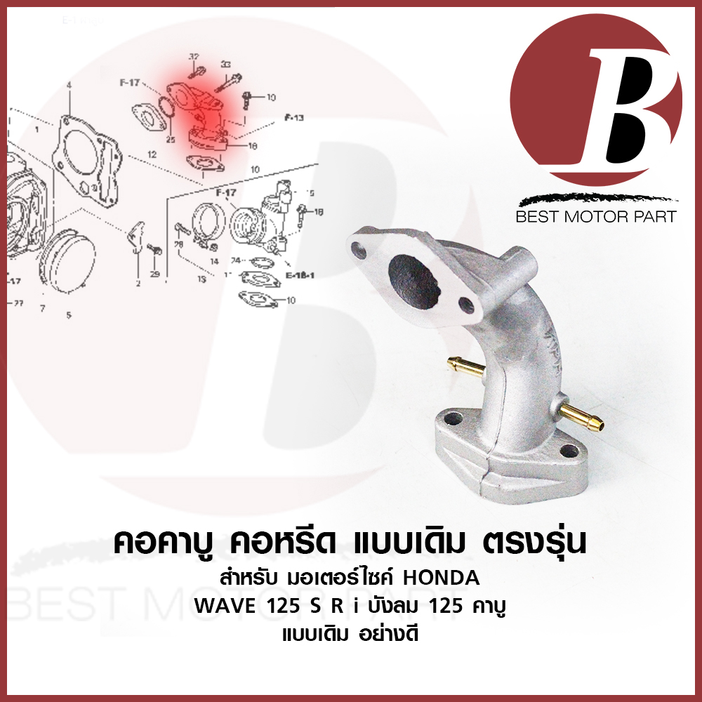 คอคาร์บู คอหรีด สำหรับมอเตอร์ไซค์ HONDA รุ่น WAVE 125 S R i บังลม เวฟ ...