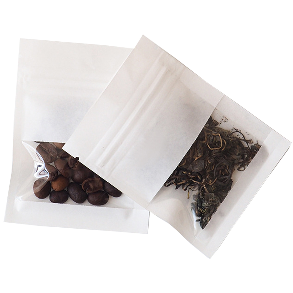 100Pcs Brown White Kraft Paper Zip Lock Bag with Clear Window Self Seal ...