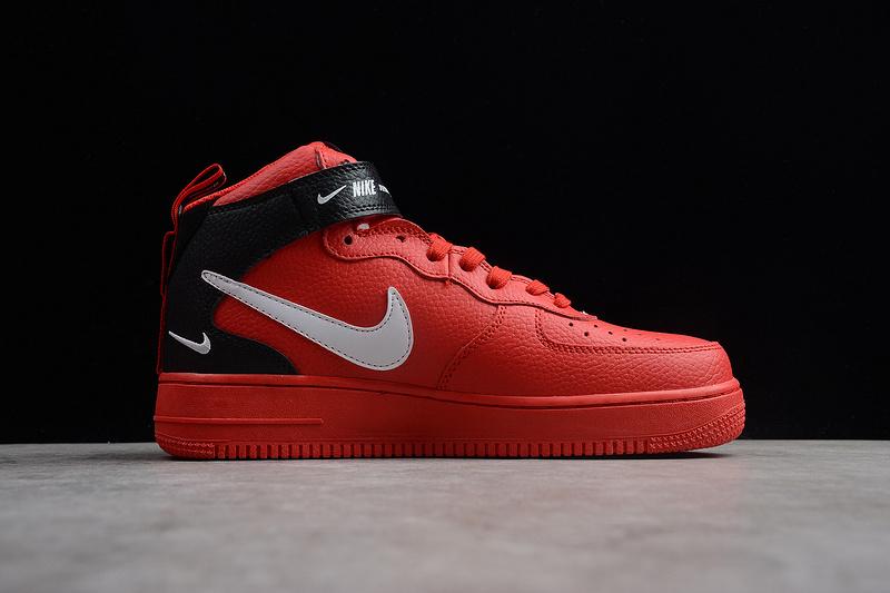 Nike men's fashion casual shoes AIR FORCE 1 AF1 high red and white ...