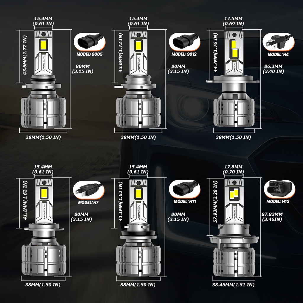 Novsight N60 6500K ไฟ LED Super Bright H4 H11 9005 9006 ชุดหลอดไฟหน้า LED ไฟตัดหมอกไฟสูง/ต่ำ ...