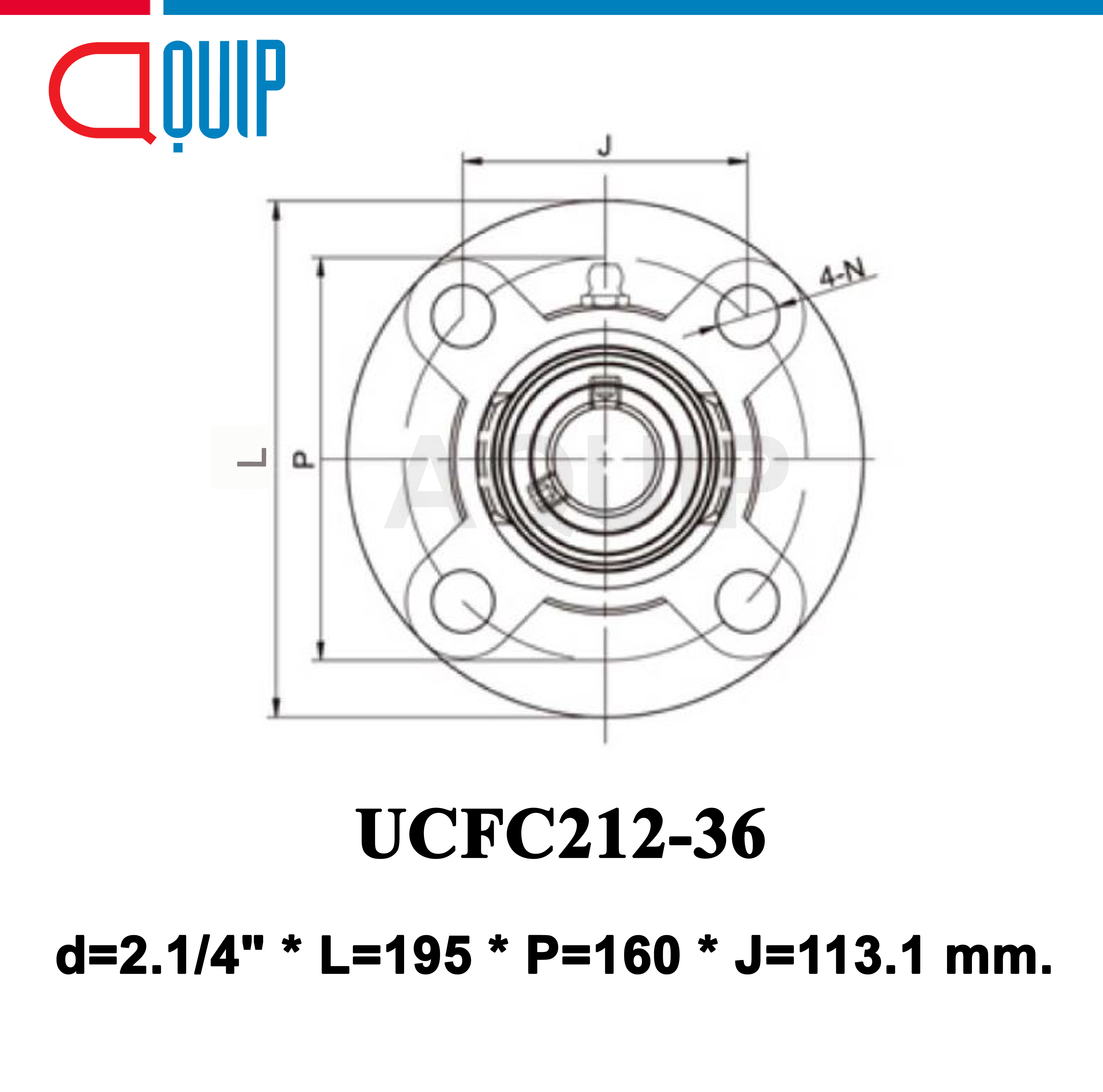 UCFC212-36 LDK ตลับลูกปืน Bearing Units UCFC 212-36 ( เพลา 2.1/4 นิ้ว ) - AQUIP - ThaiPick
