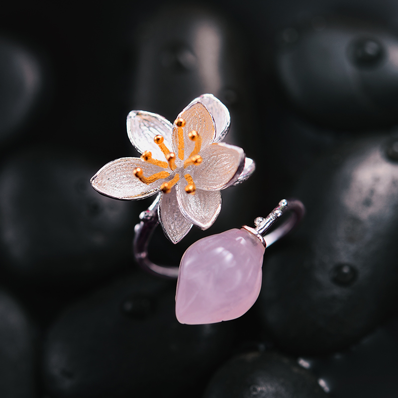 Lotus Fun Real 925 Sterling Silver Natural Aventurine Gemstones Flower ...
