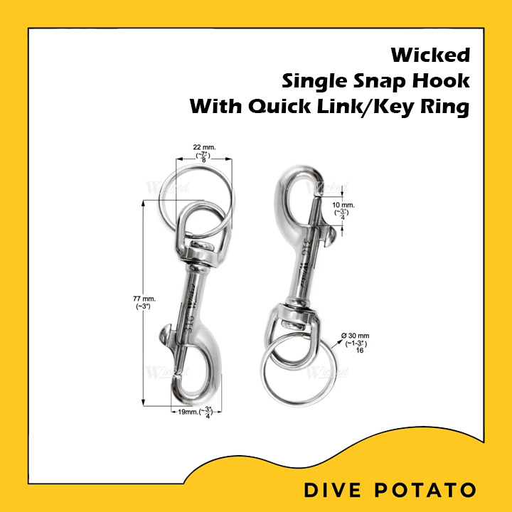Wicked Single Snap Hook SS316 77mm91mm107mm With Quick LinkKey Ring ...