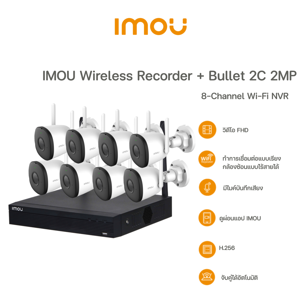 SET IMOU กล้องIMOU Bullet 2C-D รุ่น IPC-F22P-D ภาพ 2MPกับเครื่องบันทึก ...