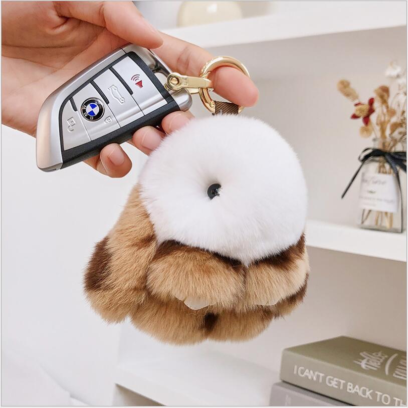 Real Rex Rabbit Fur Pompom Bag Pendant Female Car Key Buckle Jewelry ...