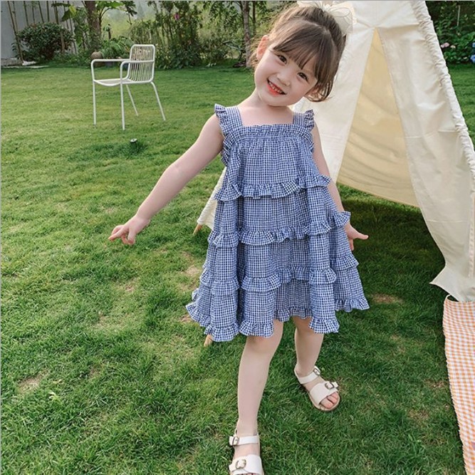 New girls' summer plaid dress children's cake skirt girl baby skirt ...