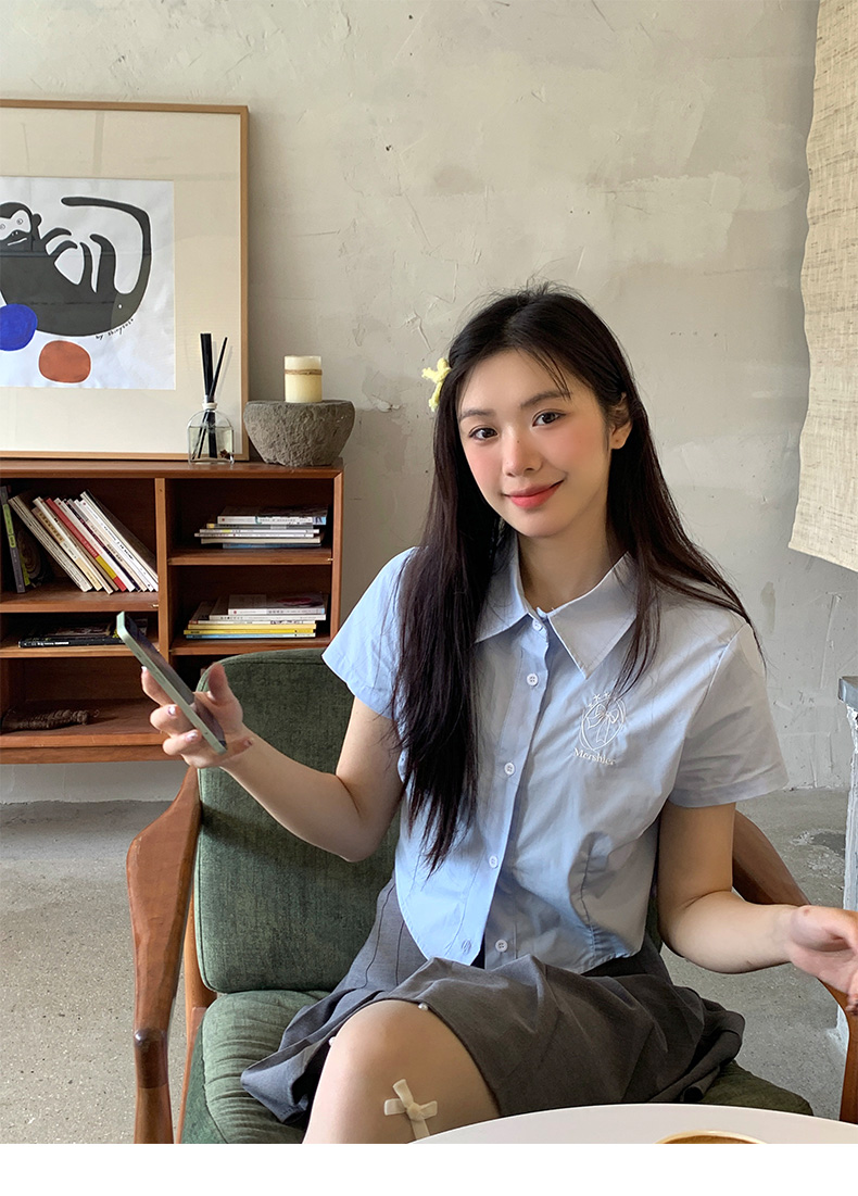 white julyเสื้อเชิ้ตผู้หญิง เสื้อเบลาส์ผู้หญิง เสื้อน่ารักแขนสั้น เสื้อ ...