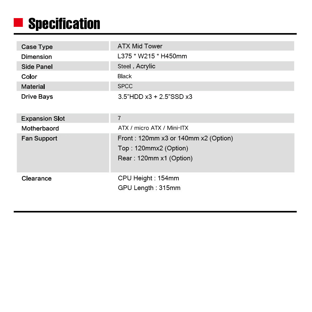 VENUZ Acrylic Side ATX Computer Case VC 3301AF with Rainbow RGB Fan x 3 ...