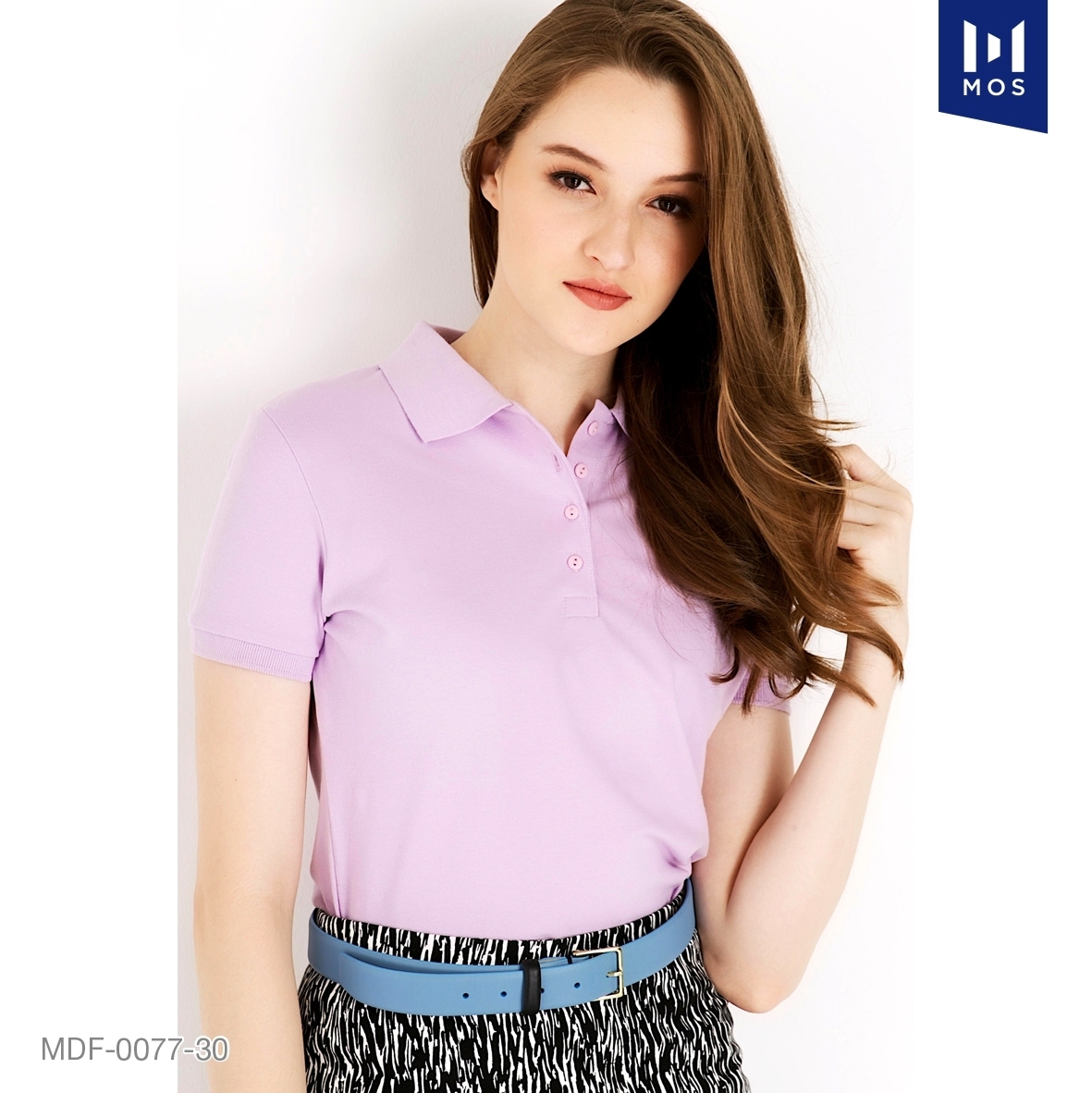 MOS เสื้อโปโลหญิงคอปก แขนจั้ม เนื้อผ้า COTTON SPANDEX แขนสั้น สีม่วง ...