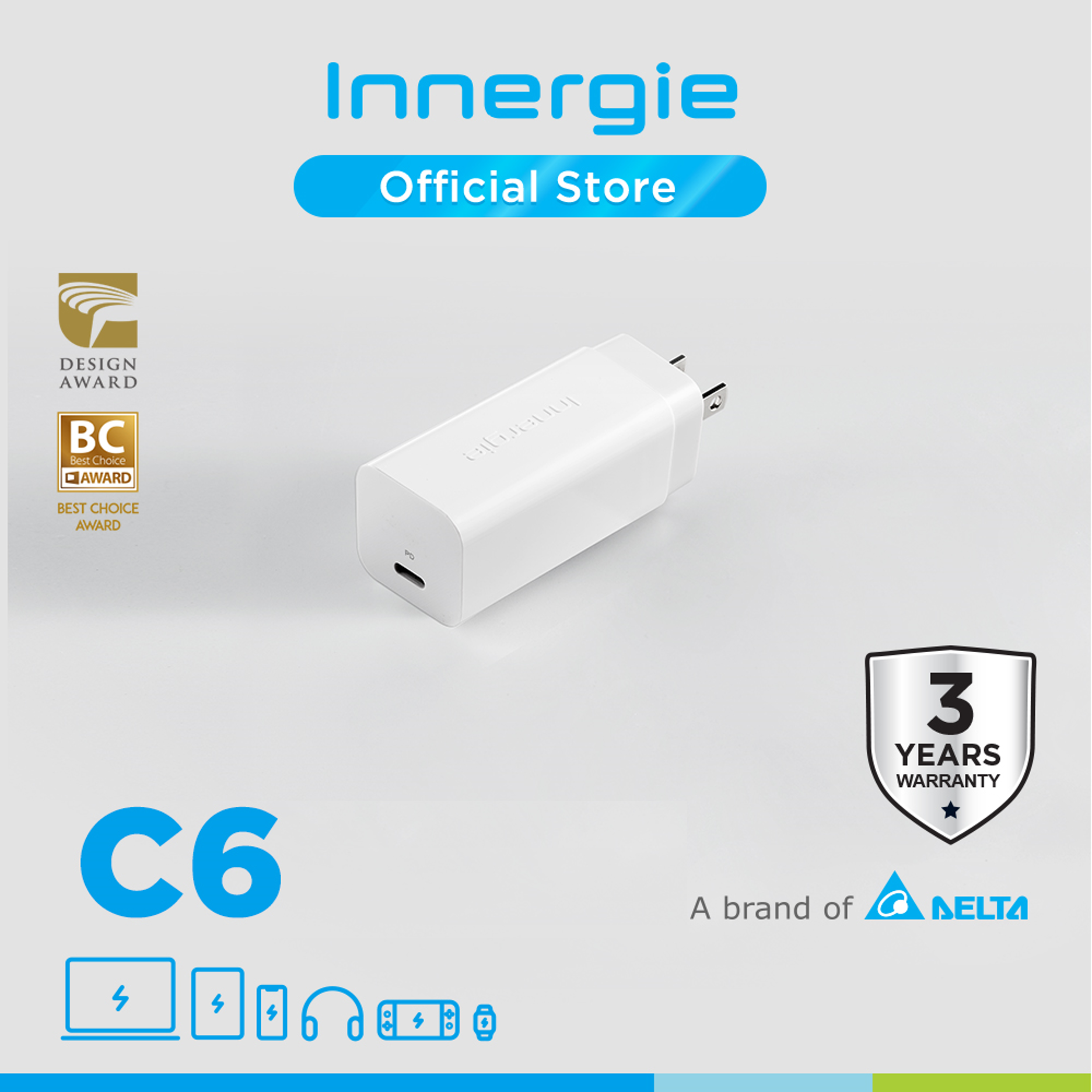 Innergie C6 (US) หัวชาร์จ USB-C 60 วัตต์ | Lazada.co.th