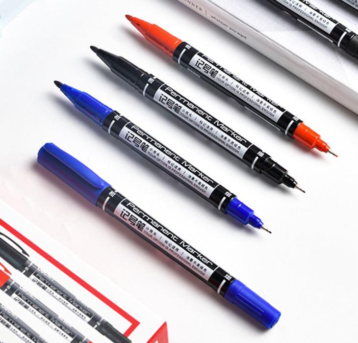 ปากกาเคมี มาร์คเกอร์ แบบลบไม่ได้ ปากกา 2หัว 0.5mm และ 1.0mm ปากกา Permanent ปากกาเขียนซีดี เขียน ...