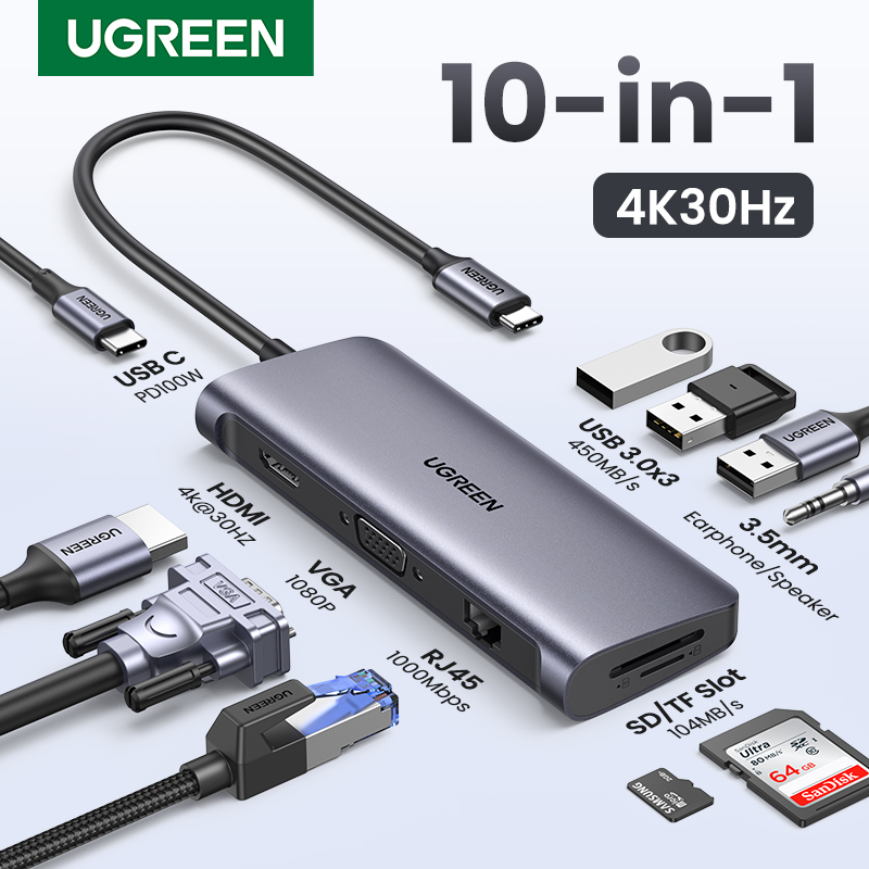 4K 30HzUGREEN 10-in-1 5Gbps USB C Multiport Adapter HUB อุปกรณ์แปลง ...