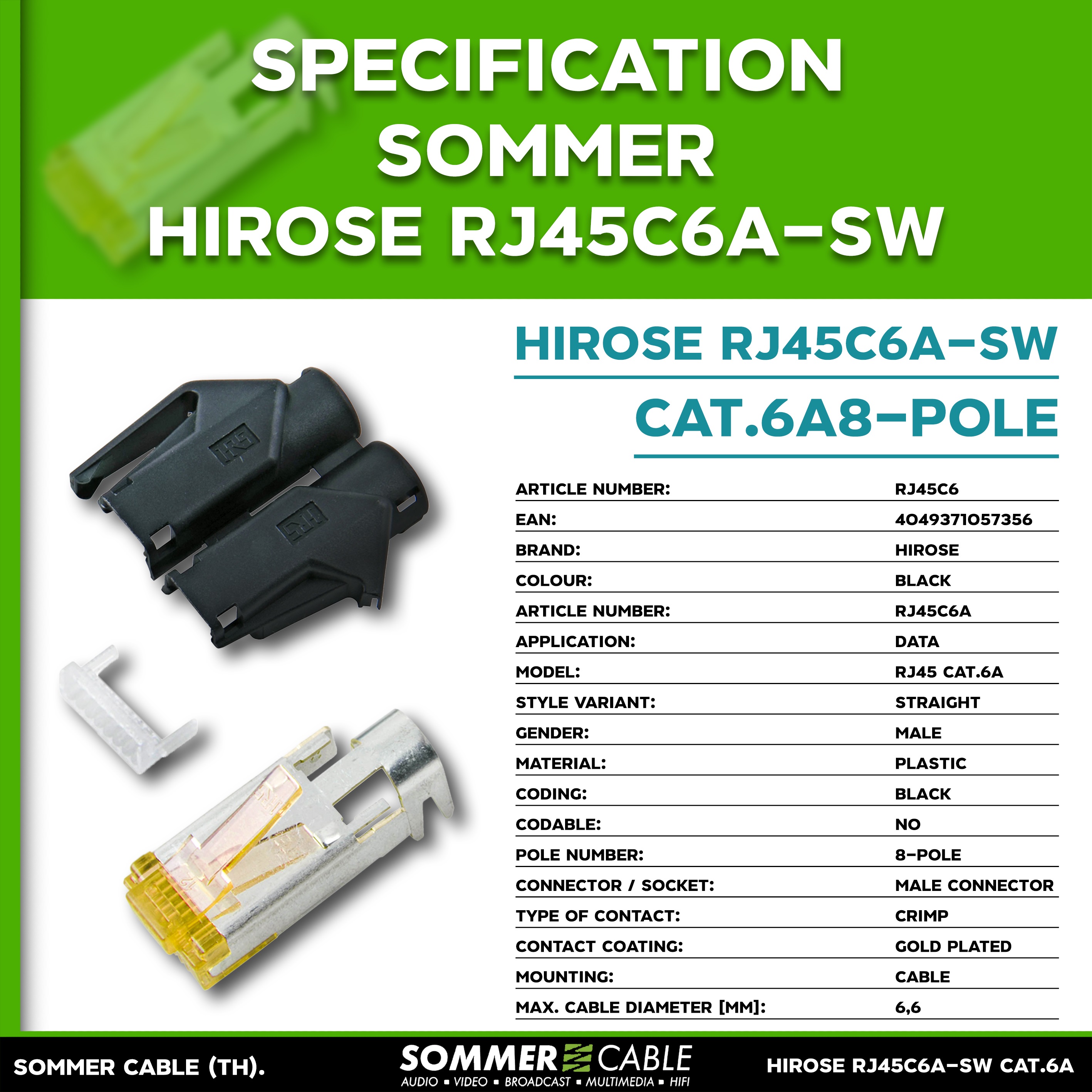 Hirose P.RJ45 CAT.6A RJ45C6A-SW 500MHz หัวปลั๊ก สายแลน คุณภาพสูง / High ...