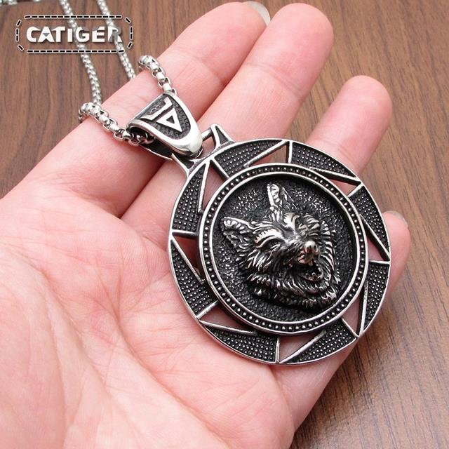 Free Shipping Punk 316L Stainless Steel Viking Amulet Norse Wolf Head ...