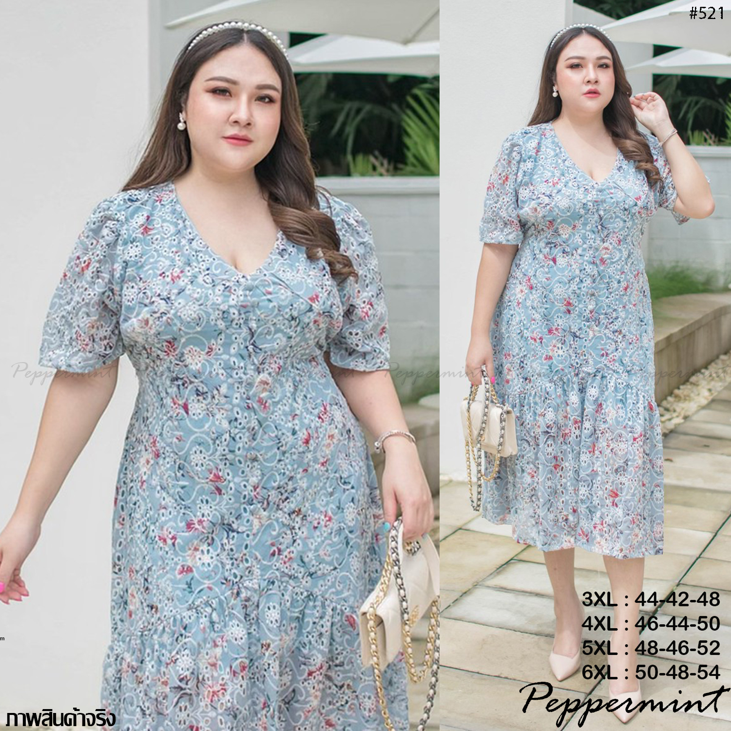 เดรสสาวอวบ ผ้าชีฟองลายดอก สวยๆจ้า Size 3XL-6XL Bigsize_Peppermint - Bigsize_Peppermint - ThaiPick