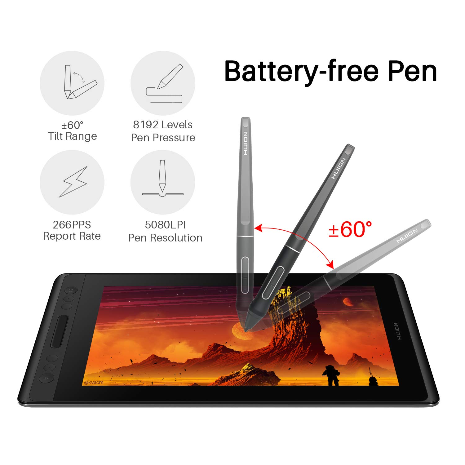 Huion Kamvas Pro 13 GT-133 Graphics Drawing Monitor 13.3 inch IPS Pen ...