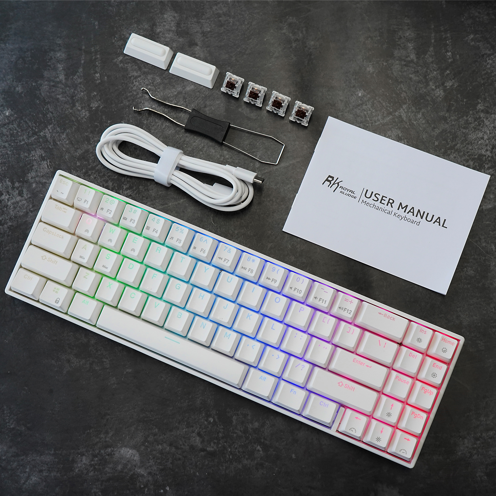 RK71 70 Hot Swappable Mechanical Keyboard Wireless Bluetooth Type-C RGB ...