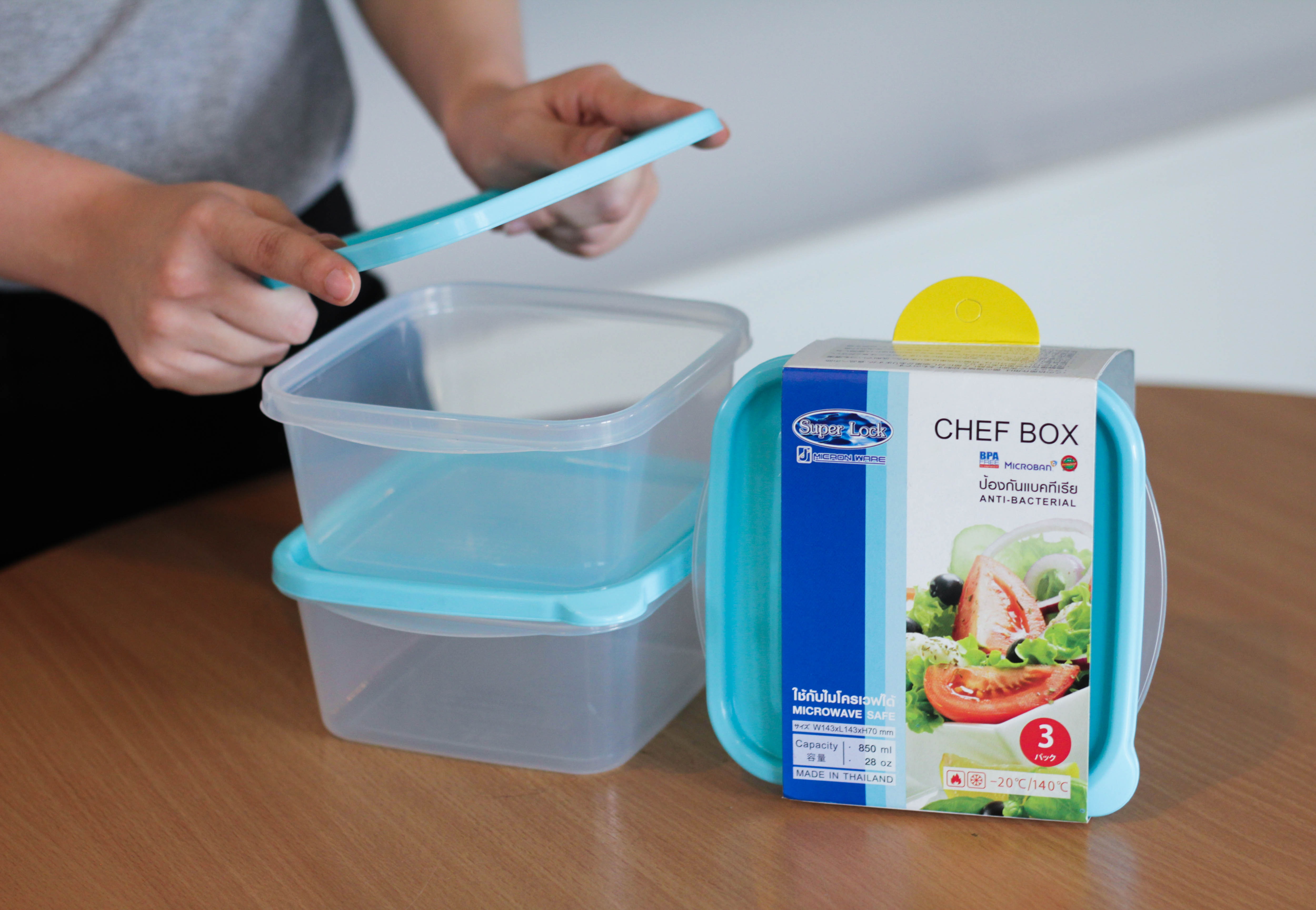 แพ็ก 3 กล่อง 6 ชิ้น Super Lock กล่องใส่อาหาร Chef Box ทรงสี่เหลี่ยม มี 3 สี ชมพู เขียว ฟ้า รุ่น ...