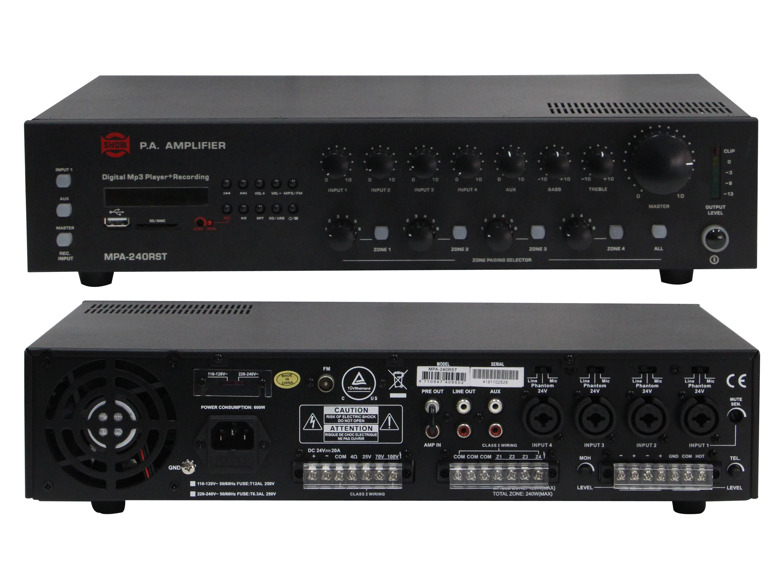 Power Mixer AC/DC 240W MPA-240RST (MP3+Recording+Zone+Tuner) SHOW ...