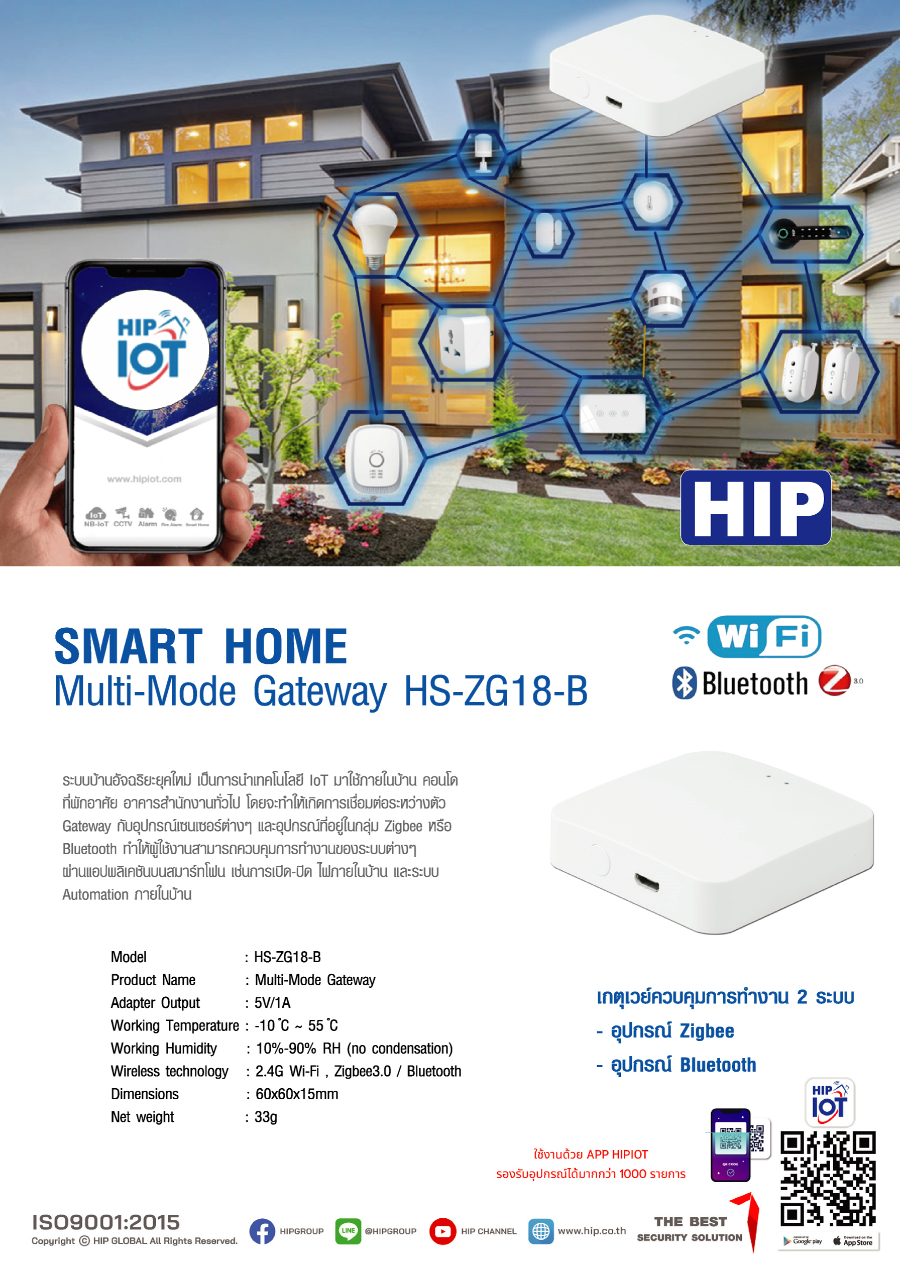 HIP Multi-Mode Gateway รุ่น HS-ZG18-B เกตเวย์สำหรับอุปกรณ์ Zigbee และ Buletooth ***ยอดสั่งซื้อ ...