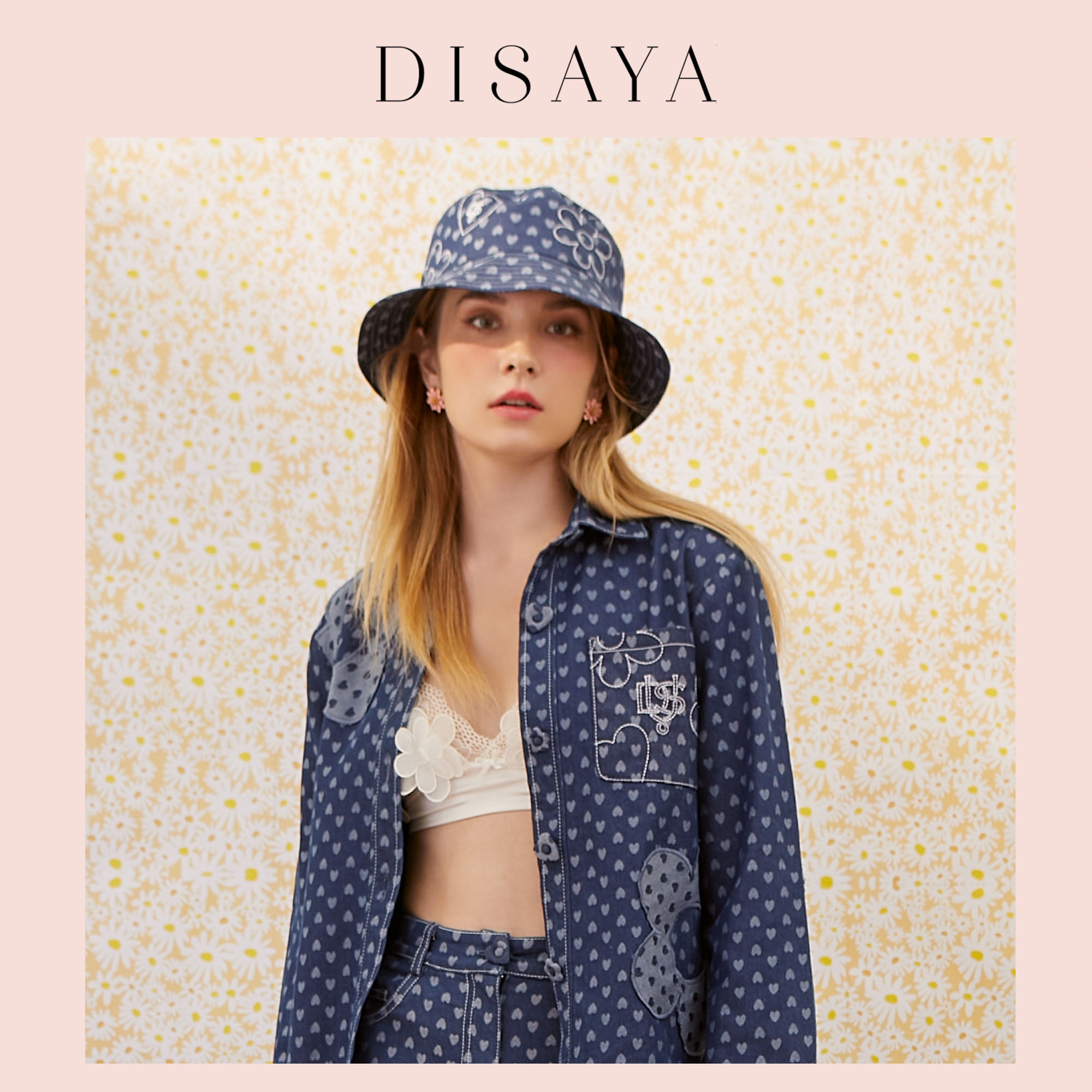 [DISAYA] - Heart Denim Bucket Hat หมวกยีนส์ลายหัวใจ - Disaya - ThaiPick