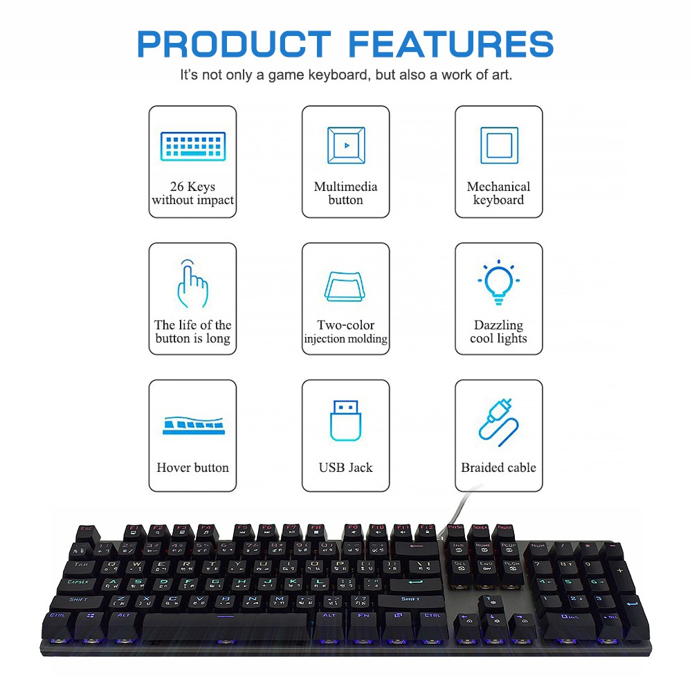 คีย์บอร์ด GAMING KEYBOARD K428 MIXED BACKLIT K428 Mechanical Blue Switch - มหาพรม อินเตอร์คอม ...
