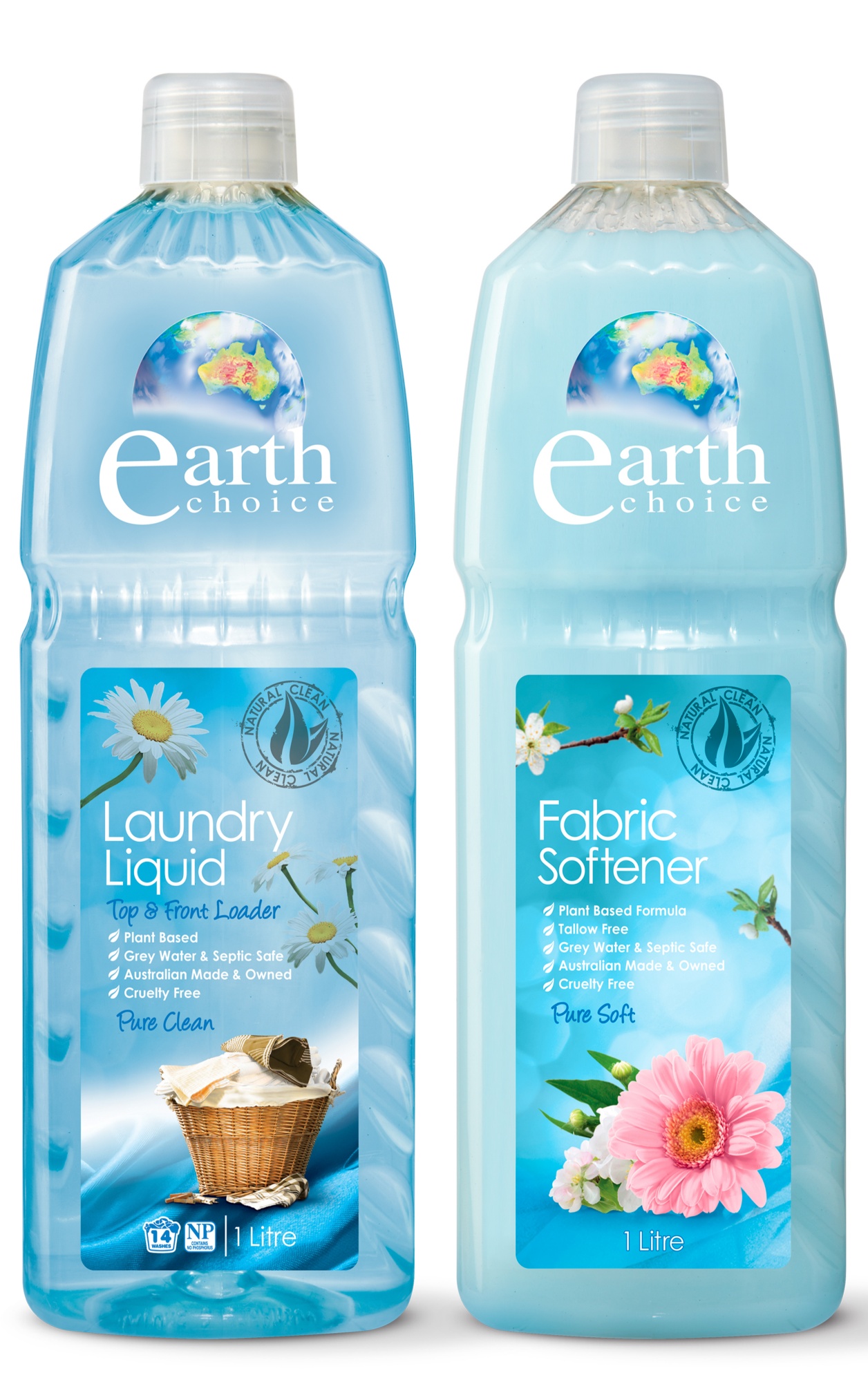 น้ำยาซักผ้าและน้ำยาปรับผ้านุ่ม ขวดใหญ่ 1 ลิตร แพ็คคู่ 2 ขวด EARTH CHOICE LAUNDRY LIQUID FABRIC ...
