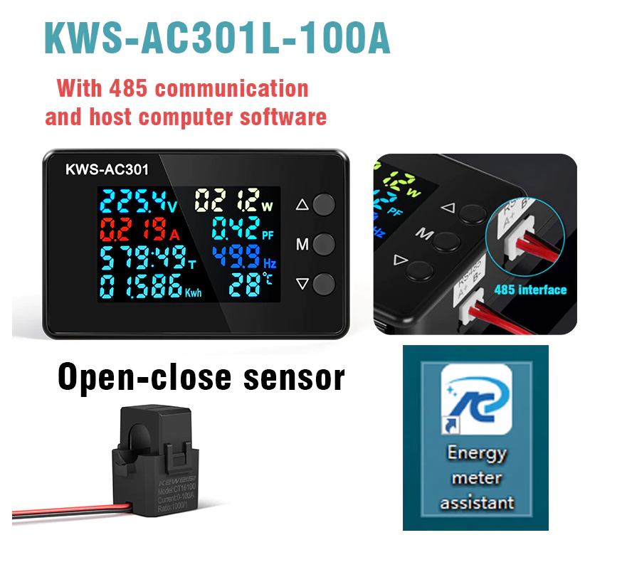 KWS - AC301L (RS485 ต่อ PC) มิเตอร์ วัดไฟ 8 in 1 AC 100A 50-300V วัด ...