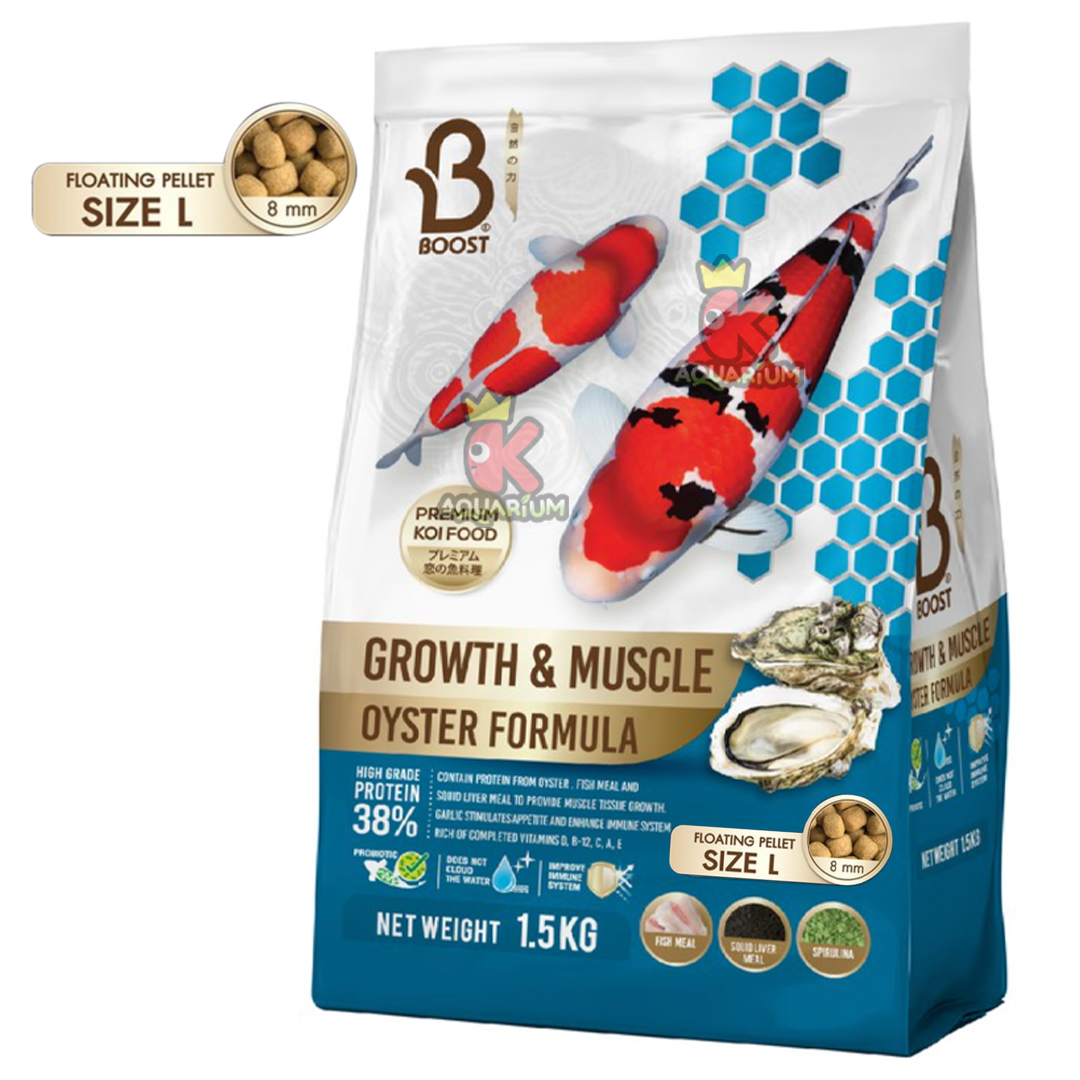 🦪 อาหารปลาคาร์ฟ BOOST KOI 1.5 ก.ก.สูตรโปรตีนจากหอยนางรม 🦪 เร่งโต เร่ง ...