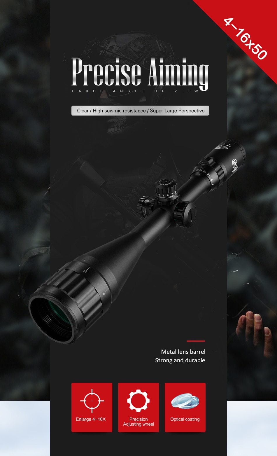 FIRE WOLF 4-16X50 Rifle Scope Tactical Optical Red Green Dot Sight ...