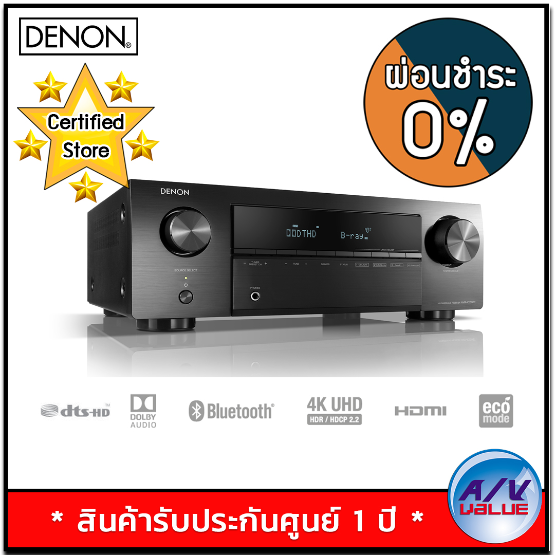 (รับ Cash Back 10%) Denon AVR-X250BT 5.1 Ch. 4K Ultra HD AV Receiver ...
