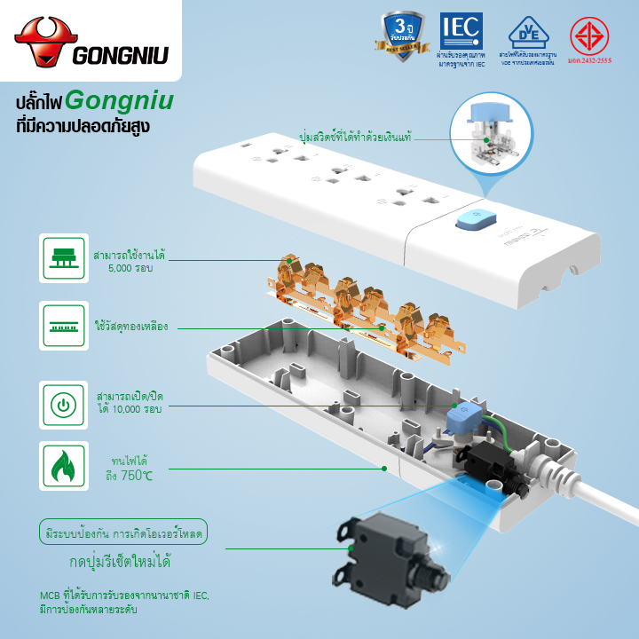 GONGNIU ปลักไฟ สวิตช์บอร์ด Wiring board GNTH-T10 ชุดสวิตช์บอร์ด 250V ...