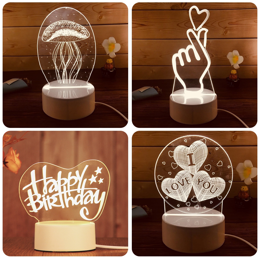 3dโคมไฟอะคริลิค Led ตกแต่งห้องนอน โคมไฟตั้งโต๊ะเล็ก ๆ 3 มิติ Usbไฟ