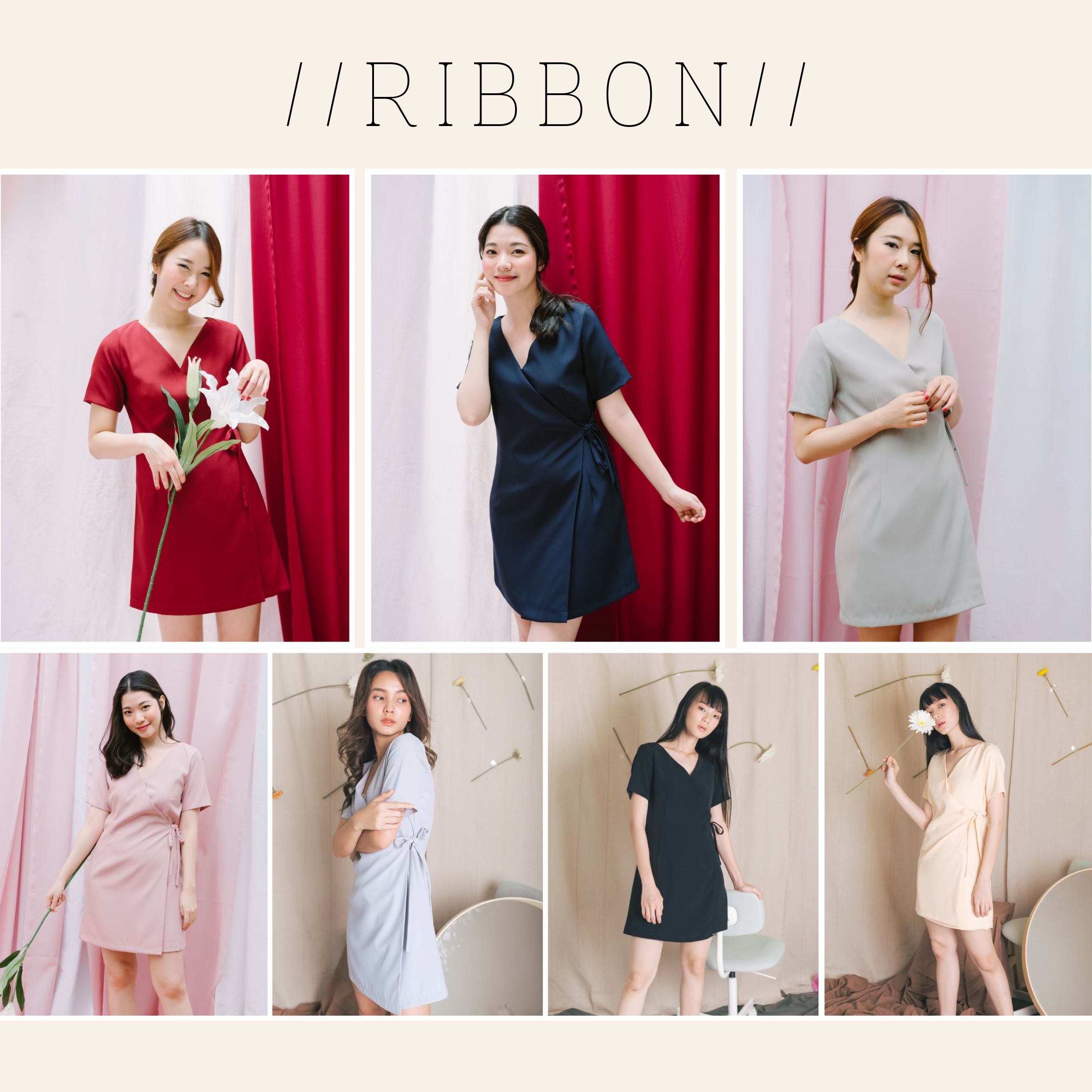 Front Nine : Ribbon Dress เดรสสั้น ทรงป้าย ผูกเอว - FRONT NINE - ThaiPick