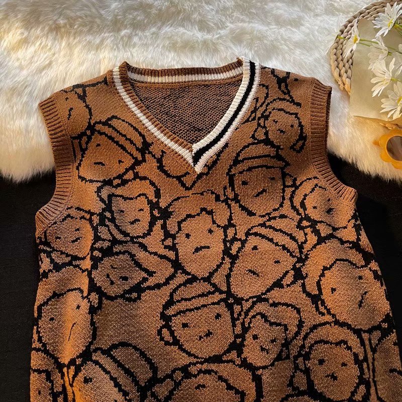 Japanese college style cartoon fun V-neck pullover sweater vest student ...