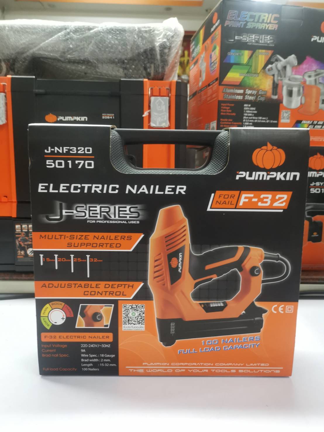 ปืนยิงตะปูไฟฟ้า ยิงไม้ กำลัง 2000วัตต์ ใช้ได้กับลูกตะปูชนิด หัว F ได้ตั้งแต่ 10F - 32F PUMPKIN ...