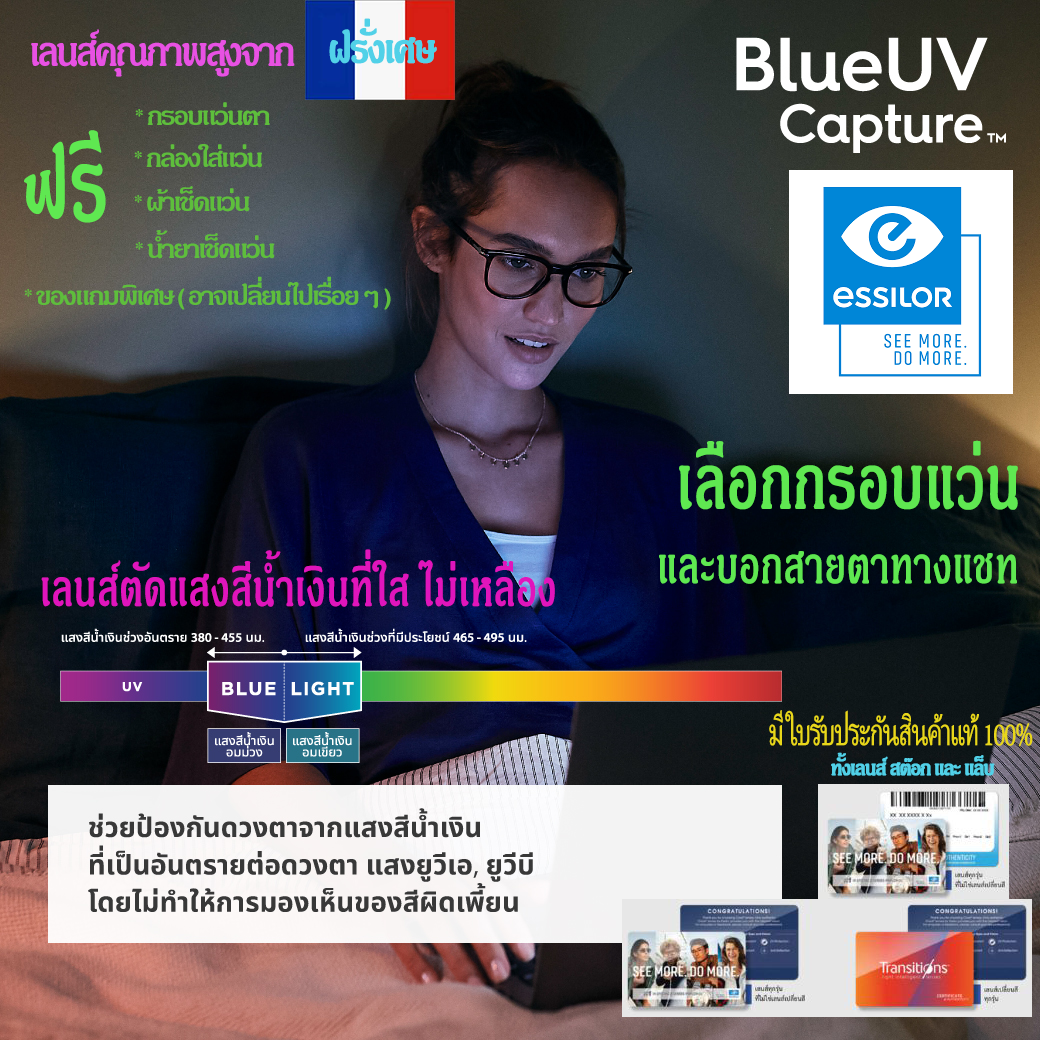 Essilor Crizal BLUE CAPTURE( EasyPro ,Rock ,Sapphire HR )เลนส์ตัดแสงสีฟ้าจอมือถือ จอคอม ที่ใสไม่ ...