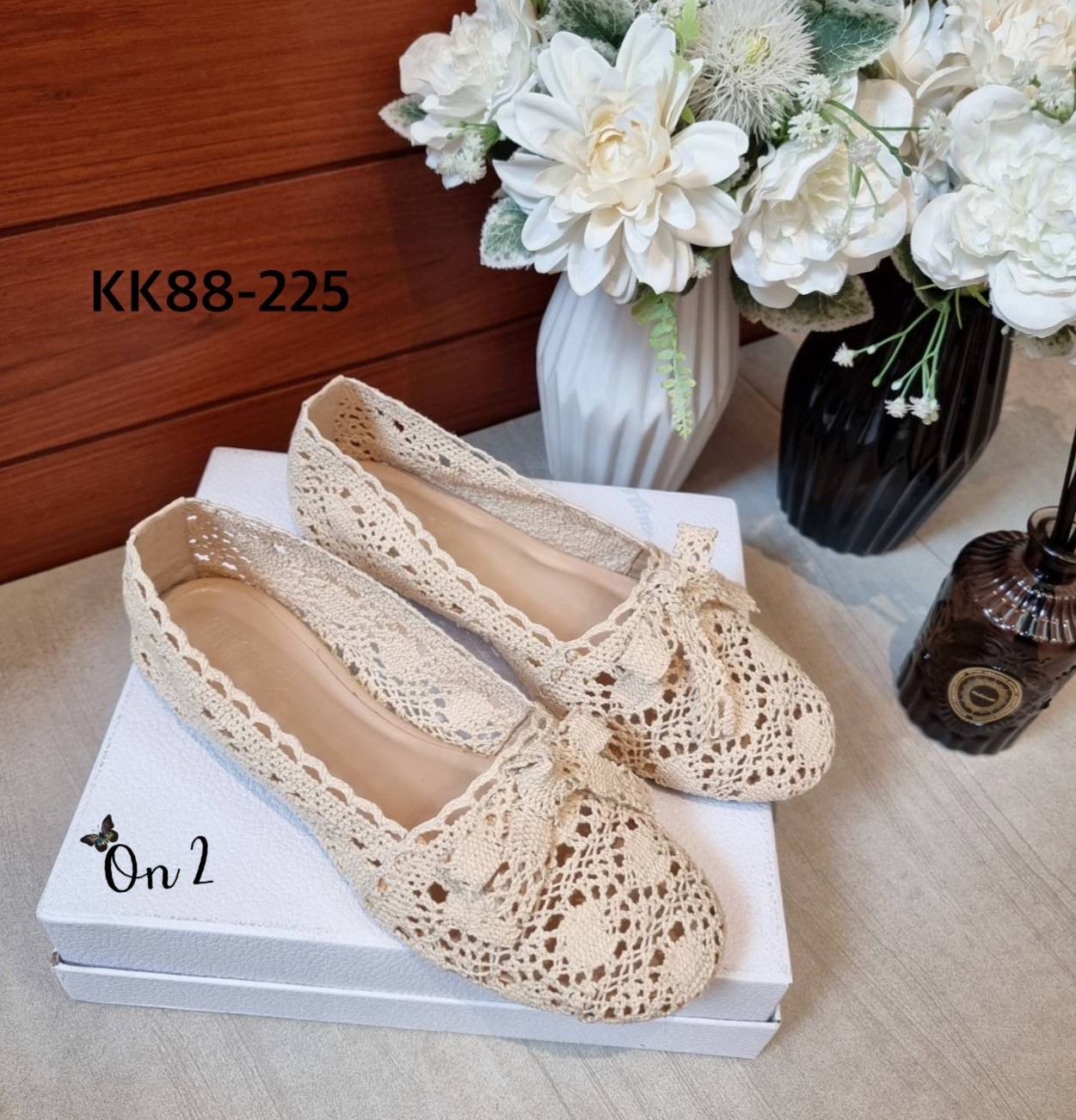KK88-226 รองเท้าคัทชูลูกไม้โครเชต์ เสริมพื้น 1 นิ้ว สวยและดูน่ารักค่า - aof_totle - ThaiPick