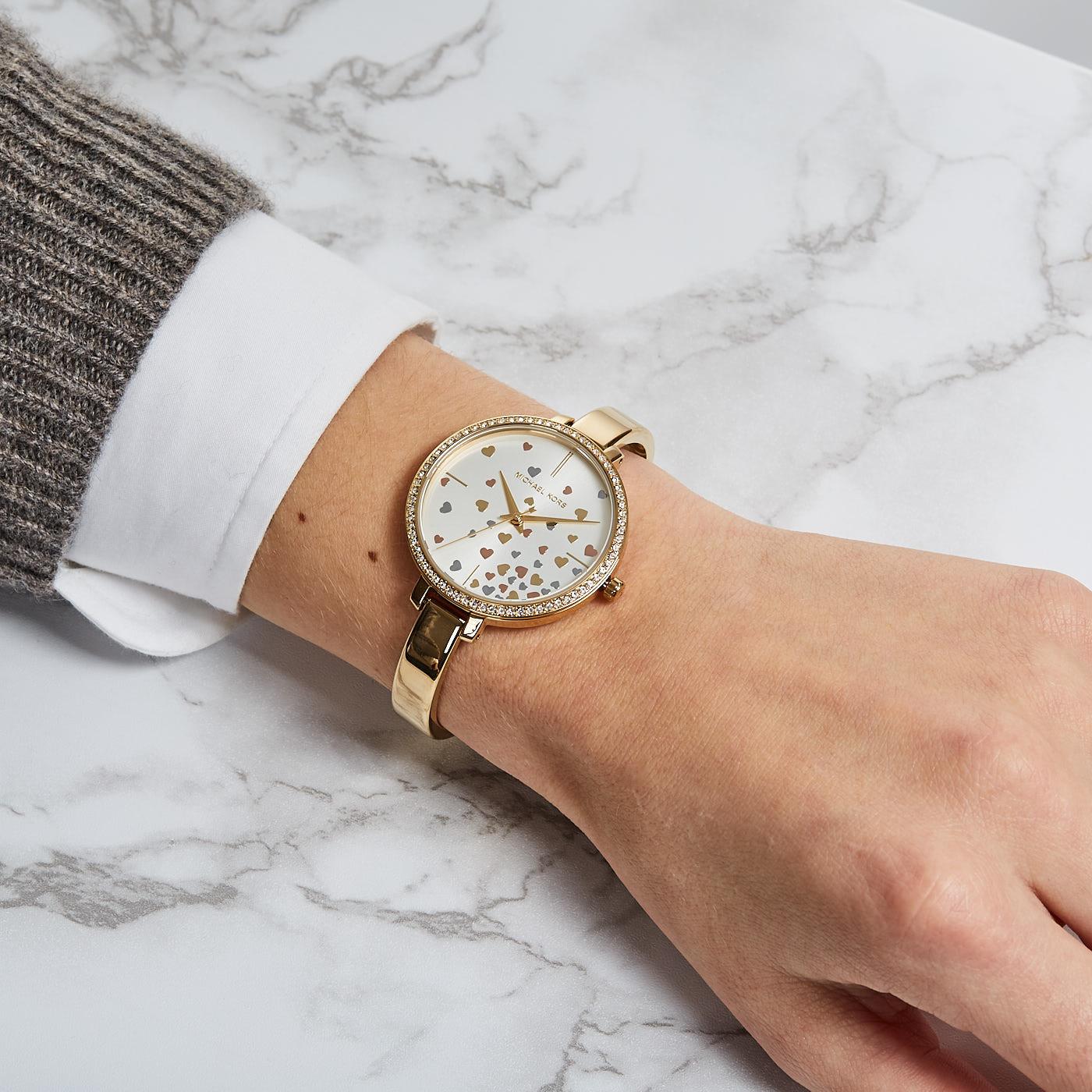 นาฬิกาข้อมือผู้หญิง MICHAEL KORS White Dial Gold Tone Stainless Steel ...