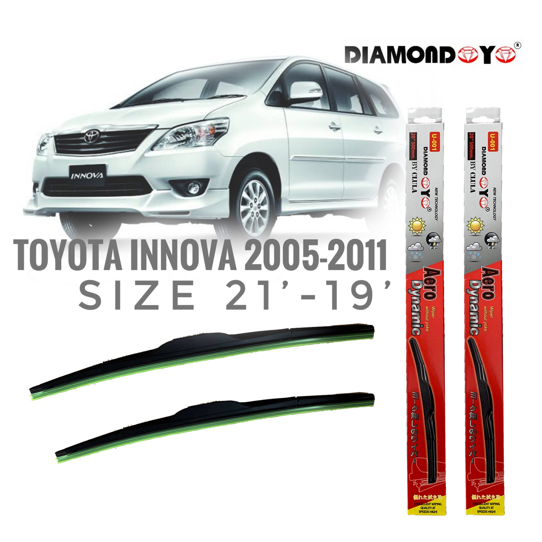 ใบปัดน้ำฝน ซิลิโคน ตรงรุ่น Toyota Innova ปี 2005-2011 ไซส์ 21-19 ยี่ห้อ ...
