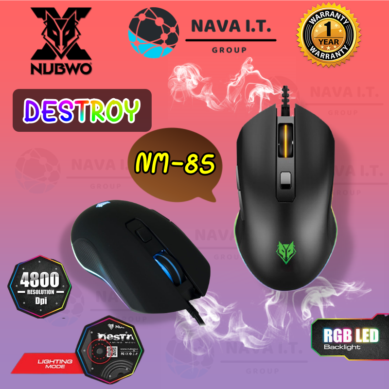 NUBWO DESTROY NM85 ไฟ RGB Mouse Gaming macro 6 ปุ่ม Black รับประกัน 1 ปี | Lazada.co.th