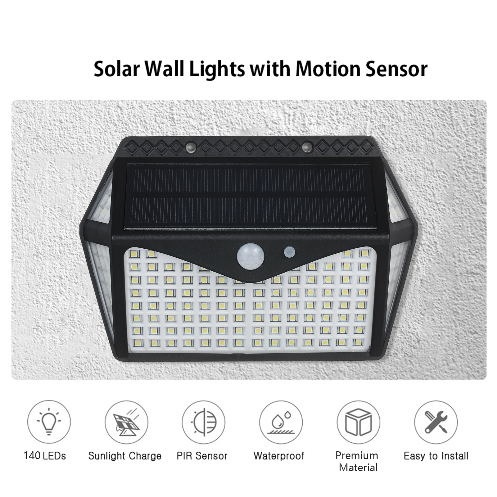 2 Pcs Solar Lights Outdoor Wireless 140 LED Solar Motion Sensor Lights ...