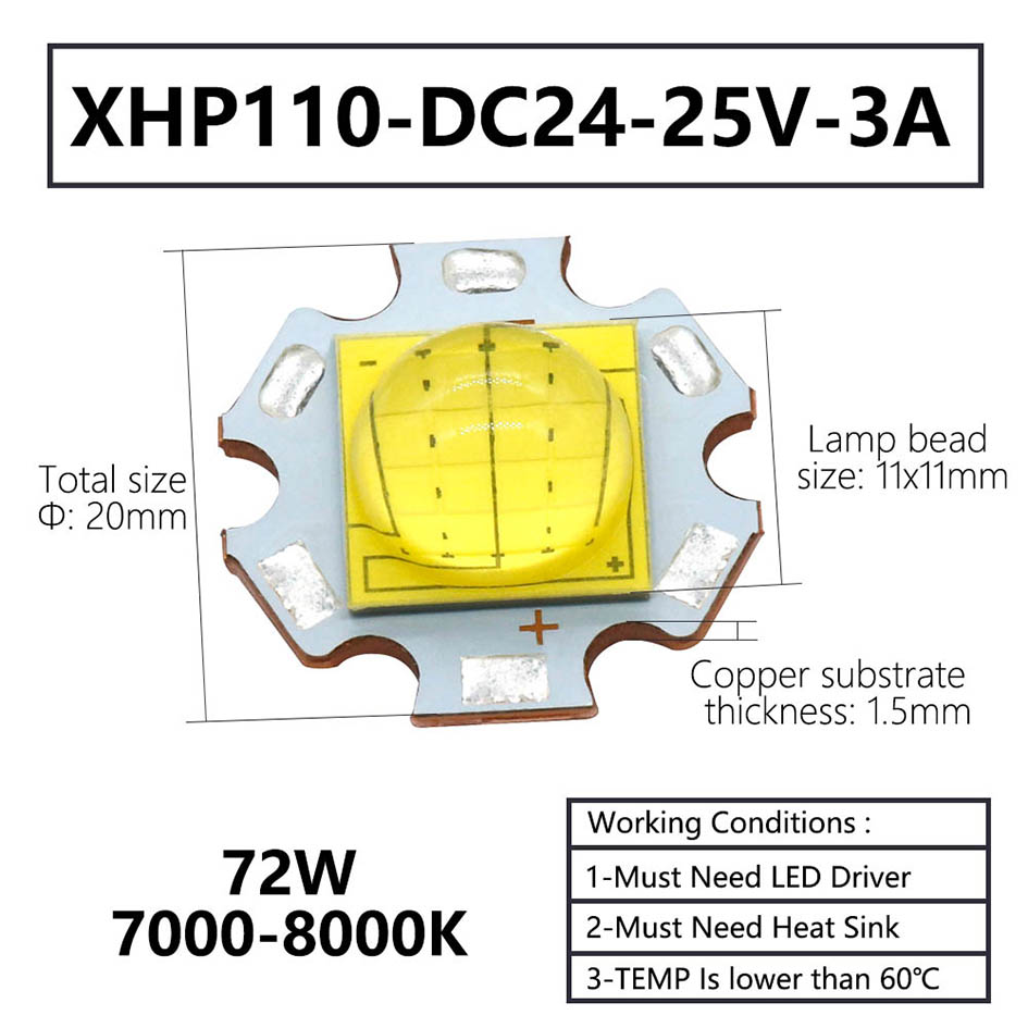 LED Chip Lamp Beads XHP70 XHP90 XHP110 3A 6A 10A 24A High Power 24W 60W ...