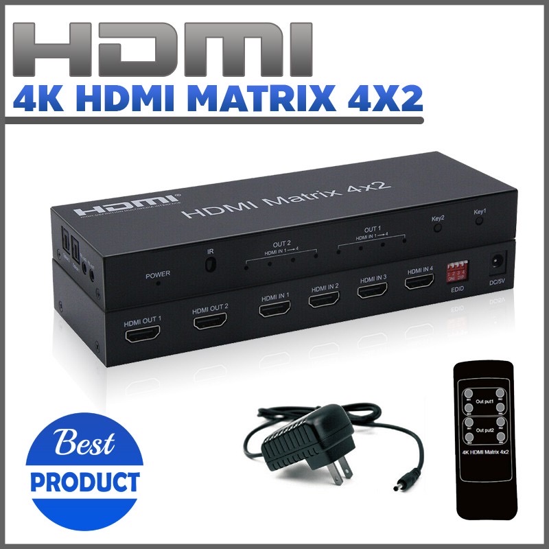 4k 60Hz HDMI Matrix Switcher 4x2 HDMI Switcher Splitter 4 in 2 Out with ...
