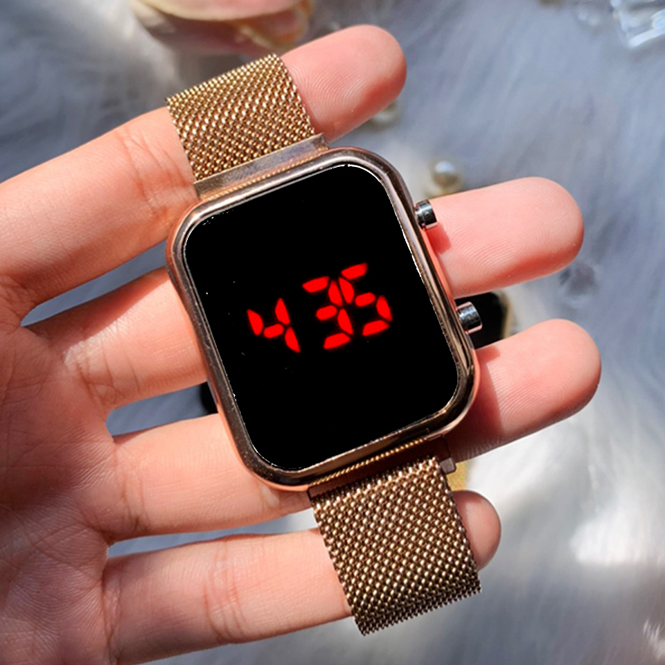 พร้อมส่ง นาฬิกาผู้หญิง นาฬิกาข้อมือแฟชั่นผู้หญิง นาฬิกาดิจิตอล LED03 นาฬิกาสายแม่เหล็ก ส่งไว ...