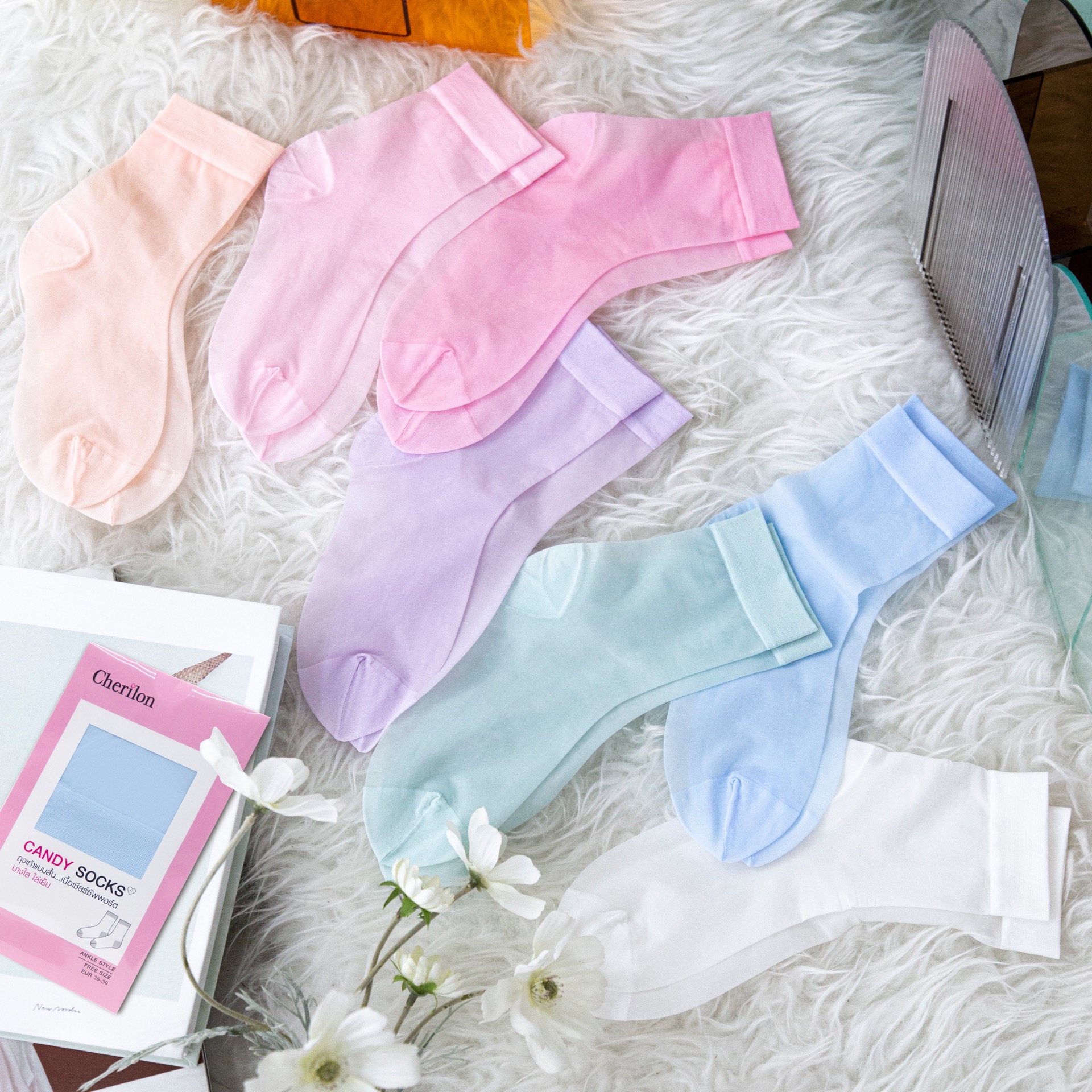 Cherilon เชอรีล่อน ถุงเท้า Candy Socks เนื้อ Sheer Support บาง สวยใส ใส่เย็น กระชับ ยืดหยุ่นดี ...