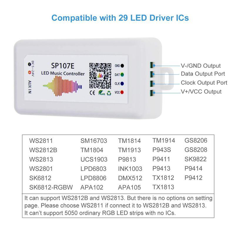 LED Controller, WS2812B WS2811 Music Sync Bluetooth Controller, iOS Android Smartphone App ...