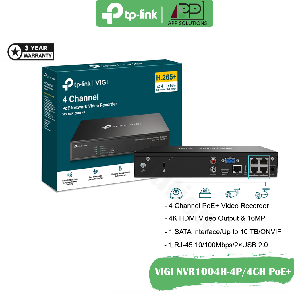 TP-LINK(เครื่องบันทึก)4Channel PoE Network Video Recorder รุ่นVIGI NVR1004H-4P(ประกัน3ปี)-APP ...