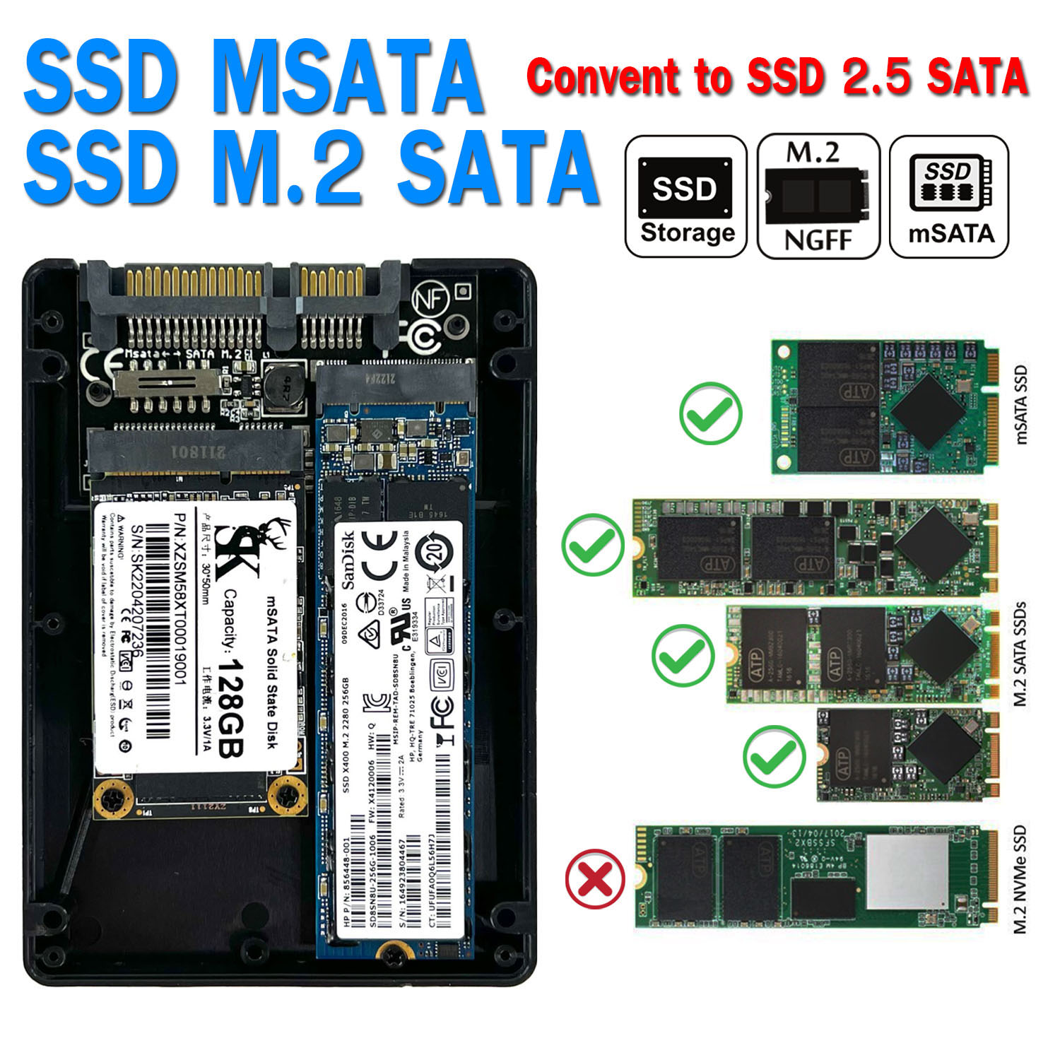 Adapter SSD M.2 NGFF M.2 SATA MSata SSD To SATA การ์ดสำหรับแปลง SSD M.2 ...