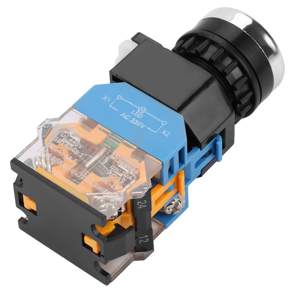 22mm Flat Head Green Push Button Momentary Switch With LED Light 220V ...